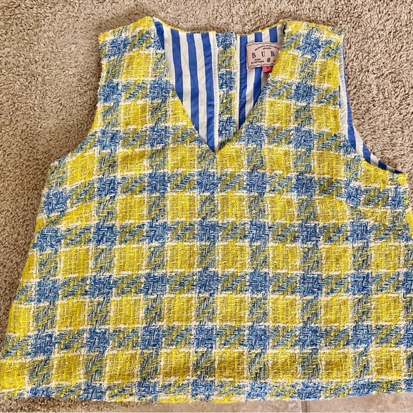 Buru | Tops | Buru Yellow Blue Tweed Vneck Mod Top Size Small | Poshmark